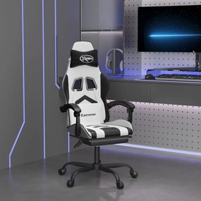 Herní židle s podnožkou bílá a černá umělá kůže 3143912