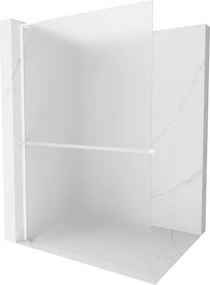 Mexen Kioto+ L, sprchová zástěna Walk-In s poličkou a věšákem 110 x 200 cm, 8mm sklo námraza, bílý profil, 800-110-123-20-30