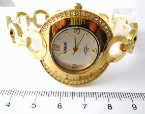 Foibos Šperkové dámské hodinky s kamínky po obvodu Foibos 24722 - zlaté