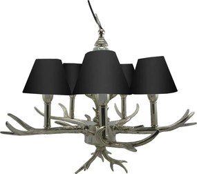 Stříbrný lustr s parožím a 5ti černými stínidly Antlers - 61*61*48cm