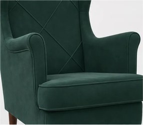 relaxační křeslo, ušák, odpočinkové, dřevo/kov/samet, 102x78x66 cm, nohy tmavé/tmavě zelená, Dekorino KR20260072