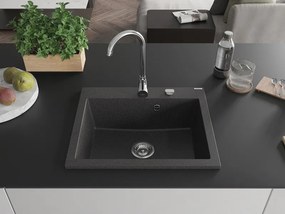 Mexen Elix dřez granitový 1-komorový 600 x 500 mm, černý skvrnitý, sifon chrom - 6525601005-76