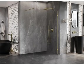Mexen Lunar sprchová stěna pravá 160 x 200 cm, 8mm čiré sklo, zlatá lesklá, 830-160-000-50-00-P