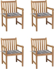 Zahradní židle 4 ks šedé kárované podušky masivní teak 3073018