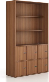 Kancelářská skříň FRAME, 6x dveře, 2x police, 1299 x 450 x 2162 mm, mechanický kódový zámek, ořech