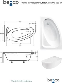 Besco CORNEA 140 cm VANCOR140L vana bez nožiček levá Koupelny Bernold