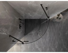 Mexen Lunar, půlkruhový výklopný sprchový kout 100 x 100 cm, 8mm čiré sklo, černý profil, 833-100L-100P-70-00