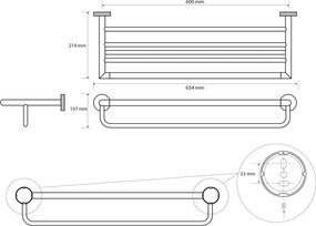 Sapho Sapho, LARISSA polička na ručníky se zábranou 600mm, černá/zlato mat, WS029BG
