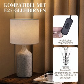HOMCOM Stolní lampa, lampička na stůl, noční lampička, lampička na psací stůl s keramickým podstavcem, lněným stínidlem, 22x22x45 cm písková+béžová