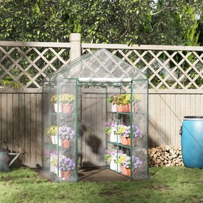 Outsunny PVC Zelená Skleník Zahradní Domek S 6 Policemi 143 x 195 cm