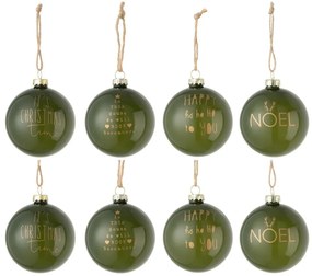 Set osmi zelených skleněných vánočních ozdob J-Line Gore 8,5 cm