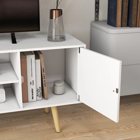 HOMCOM TV Stánek do Obývacího Pokoje s 2 Dveřmi a 2 Úložnými Policemi pro Televize do 55 Palců, 120x34x50 cm, Bílý