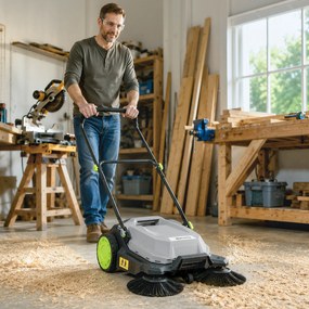 Outsunny ruční zametací stroj s pracovním záběrem 68 cm, 2600 m²/h, 24 L sběrný koš, výškově nastavitelná skládací rukojeť