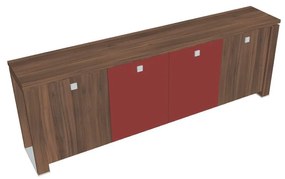 Nízká skříň Verno+ S 260 x 46 x 90 cm, kombinované dveře, ořech / červená
