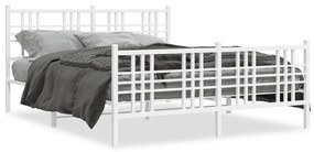 Kovový rám postele s hlavovým a nožním čelem bílý 150 x 200 cm