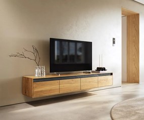 TV stolek Stonegrace 200 cm přírodní dub břidlice 4 zásuvky nástěnný