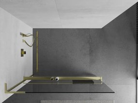 Mexen Kioto+ L, sprchová zástěna Walk-In s poličkou a ramínkem 105 x 200 cm, 8mm čiré sklo, zlatý matný profil, 800-105-123-55-00