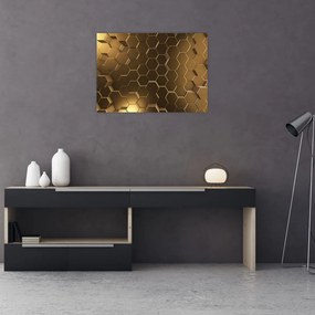 Skleněný obraz - Zlaté hexagony (70x50 cm)