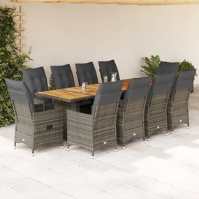 11dílný zahradní bistro set s poduškami šedý polyratan 3277238