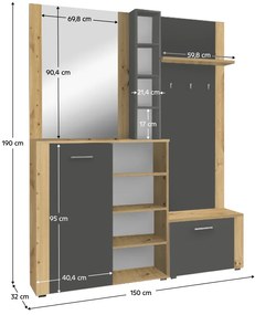 Kondela Předsíňová sestava, dub artisan/grafit, FANDU