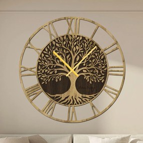 dřevo života Nástěnné hodiny STROM Zvolte barvu dekoru: Dub zlatý-Wenge, Zvolte velikost hodin (cm): 35x35, Barva ručiček: Zlaté