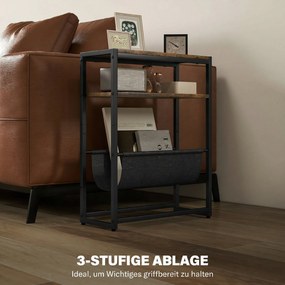 HOMCOM Koncový stolík s policí a stojanem na časopisy - Průmyslový design - 43D x 18Š x 56V cm Tmavě hnědý