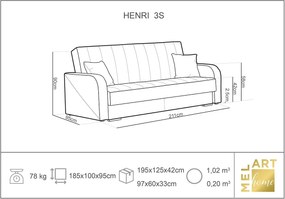 MELART Trojmístná rozkládací pohovka s úložným prostorem Henri