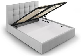 Světle šedá látková dvoulůžková postel MICADONI Phaedra 140 x 200 cm