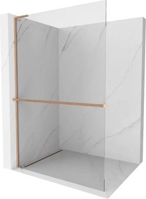 Mexen Kioto+ L, sprchová zástěna Walk-In s poličkou a věšákem 60 x 200 cm, 8mm čiré sklo, měděný matný profil, 800-060-123-65-00
