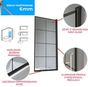 BPS-koupelny Jednodílná vanová zástěna HYD-PR02 80x140 černá/transparent