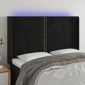 Čelo Postele S Led Tmavě Zelené Samet Černá 147 x 16 x 118/128 cm