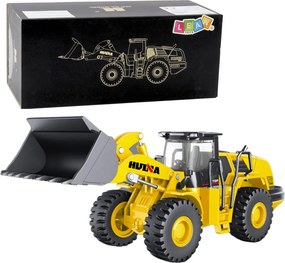 HUINA Bagr-nakladač s kovovou konstrukcí značky Huina, žlutý, v měřítku 1:50