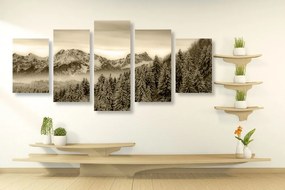 5-dílný obraz zamrzlé hory v sépiovém provedení Varianta: 200x100