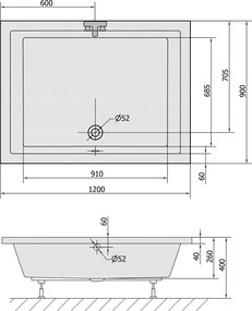 Polysan, DEEP hluboká sprchová vanička obdélník 120x90x26cm, bílá, 72383