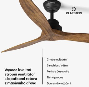 Klarstein Santa Elena 52", Ø 132 cm stropní ventilátor, 10260 m³/h, lopatky z pravého dřeva, 6 nastavení rychlosti, dálkové ovládání