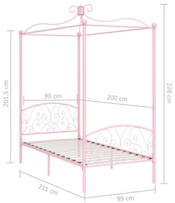 Petromila Rám postele s nebesy růžový kovový 90 x 200 cm
