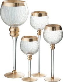 Skleněný antik svícen na noze s popraskáním Gold - Ø 9*30cm