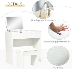 HOMCOM Moderní toaletní stolek 80Š x 40H x 79V cm se sklopným zrcadlem, zásuvkou a úložným prostorem + stůl