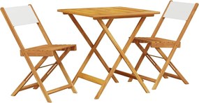 3dílný bistro set krémově bílý textil a masivní dřevo 3281868