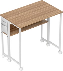 Skládací stůl HOMCOM s kolečky a policí - Kompaktní stůl s úložným prostorem pro notebook do malých prostor - 80x50x75 cm - Přírodní