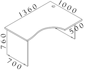 NABYTEK-DESIGNOVY.CZ - BKA18 03 - Kancelářský rohový stůl pravý Komfort, dřevěná podnož, 140x70/100x76 cm, calvados