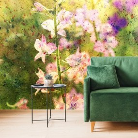 Samolepící tapeta akvarelová kresba rostliny - 450x300 cm