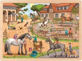 GOKI Dřevěné puzzle Jezdecká stáj / 96 dílků / od 3 let