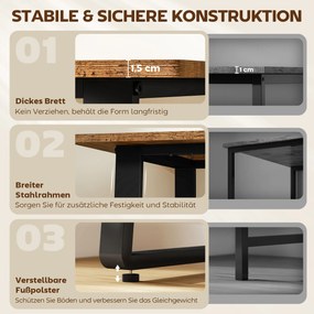 HOMCOM Psací stůl, počítačový stůl s ocelovým rámem, kancelářský stůl PC stůl 120x60x76 cm rustikálně hnědá + černá