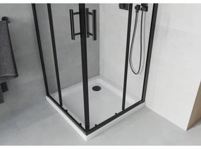 Mexen Rio čtvercový sprchový kout 80 x 80 cm, Průhledné, Černá + sprchová vanička Flat, Bílá - 860-080-080-70-00-4010B