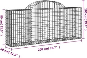 Klenuté gabionové koše 7 ks 200x30x80/100 cm pozinkované železo 3146094