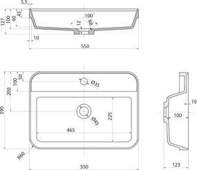 Sapho Brahea umyvadlo zápustné 55 x 39 cm s otvorem pro baterii bez přepadu Rockstone bílá mat BE755