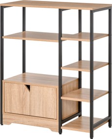 HOMCOM Knihovna s vícero otevřenými policemi a knihovnou se dvěma dveřmi s kovovým rámem pro kancelář a obývací pokoj 80x35x97 cm Přírodní dřevo | Aos