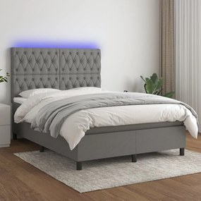 Box spring postel s matrací a LED tmavě šedá 140x200 cm textil 3135118