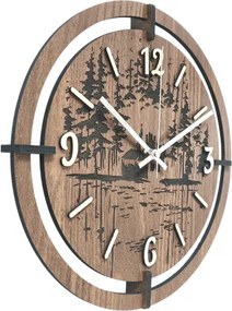 Dřevěné nástěnné hodiny s motivem lesa - moderní design | SENTOP HDF0702-ruky-silver
